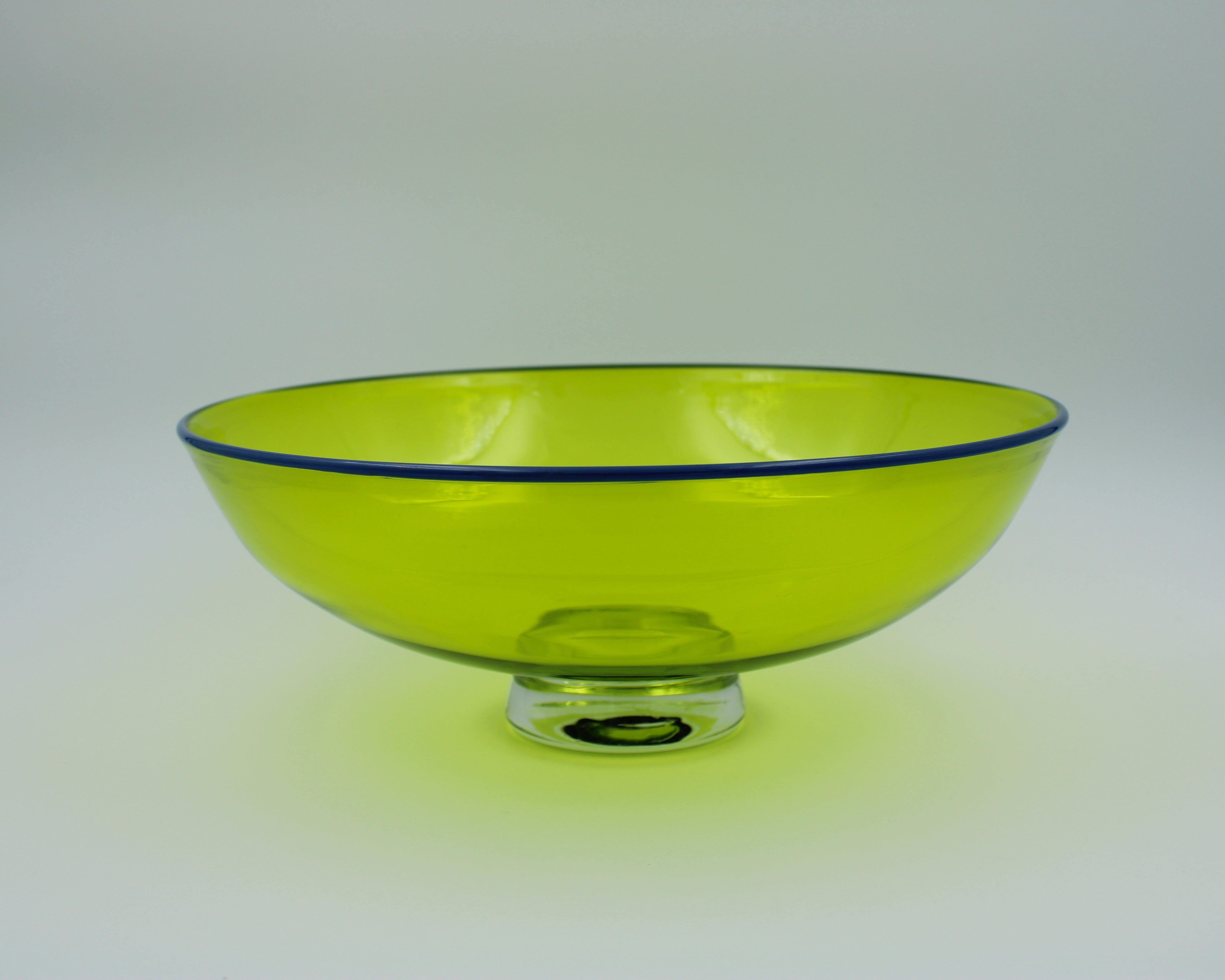 Lime Green Transparent Glass Bowl With Cobalt Lip Wrap – Lauren Clark ...